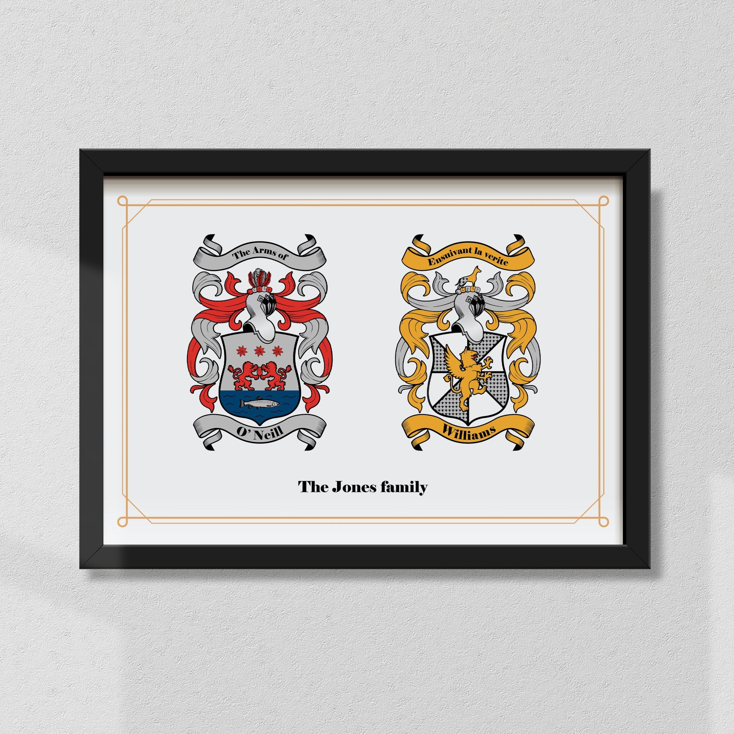 Research + Double Crest Print (Framed - Black wood) – Crests & Arms