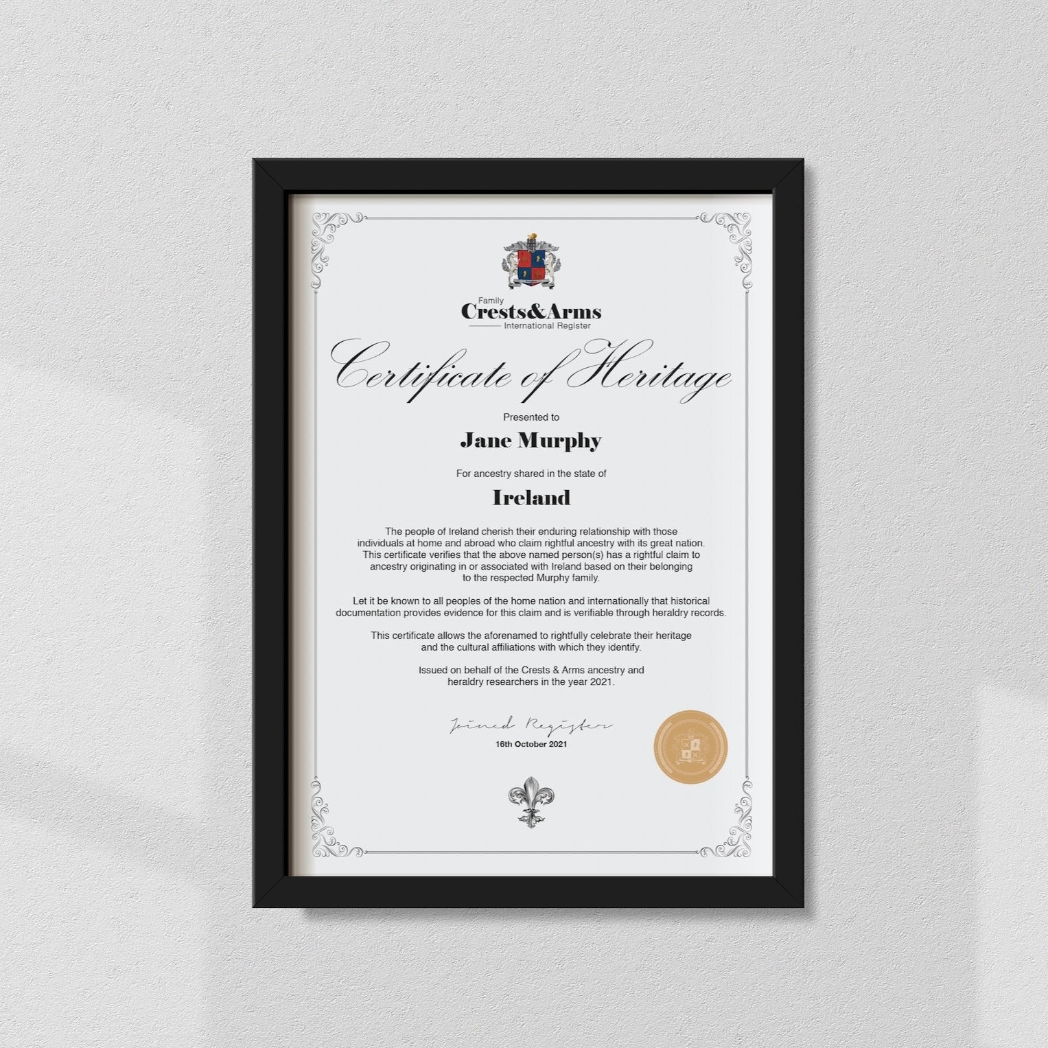 Certificate of Heritage – Crests & Arms
